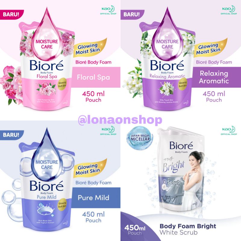 Jual Biore Body Foam 450ml / Refill Sabun Mandi cair white scrub / relaxing aromatic / Pure mild ...
