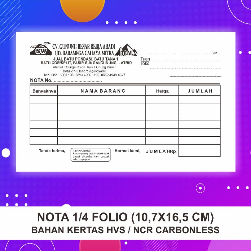 Jual CETAK NOTA / BLANKO / KWITANSI NCR 2 PLY / RANGKAP CUSTOM | Shopee ...