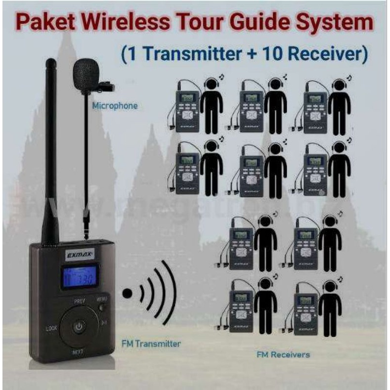 Jual Paket Wireless Tour Guide System (1 Wireless transmitter+ 10 Receiver) | Shopee Indonesia