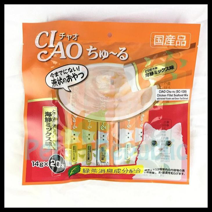 Jual Snack Kucing Ciao Sc128 Liquid Churu Chicken Fillet Seafood Mix 20Pcs | Shopee Indonesia