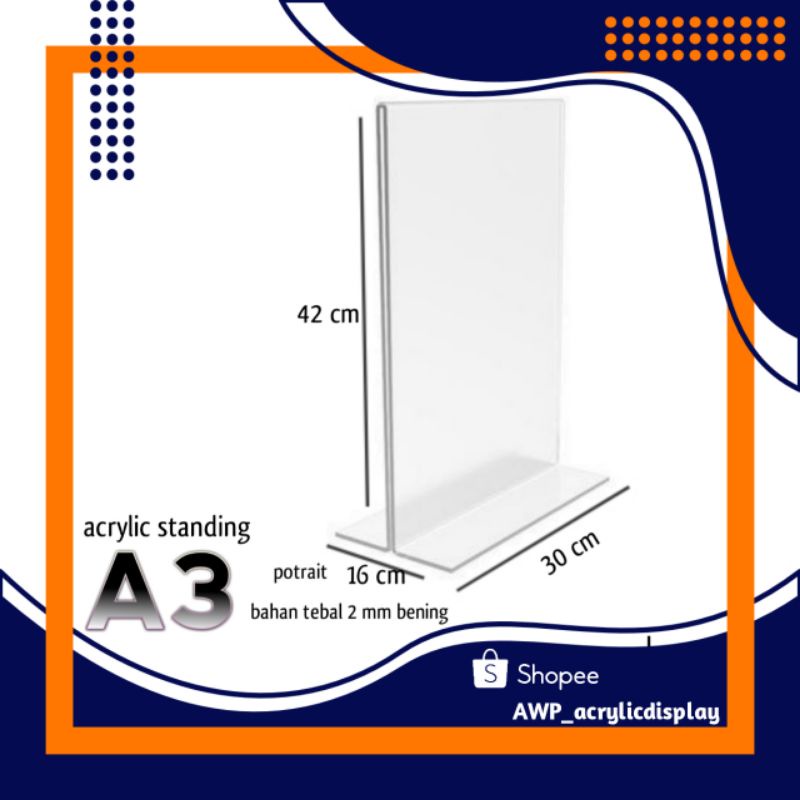 Jual acrylic tent holder / akrilik tent card A3 tempat brosur Meja / A3 ...