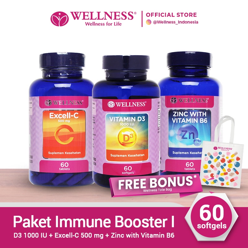 Jual Paket Immune Booster I - Wellness D3 1000 + Excell C 500 + Zinc B6 ...
