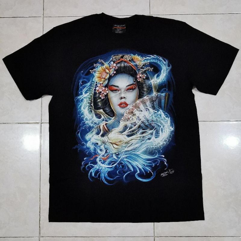 Jual Kaos Rock Chang Tee 3D Import Geisha Kipas Naga Biru Japanese ...