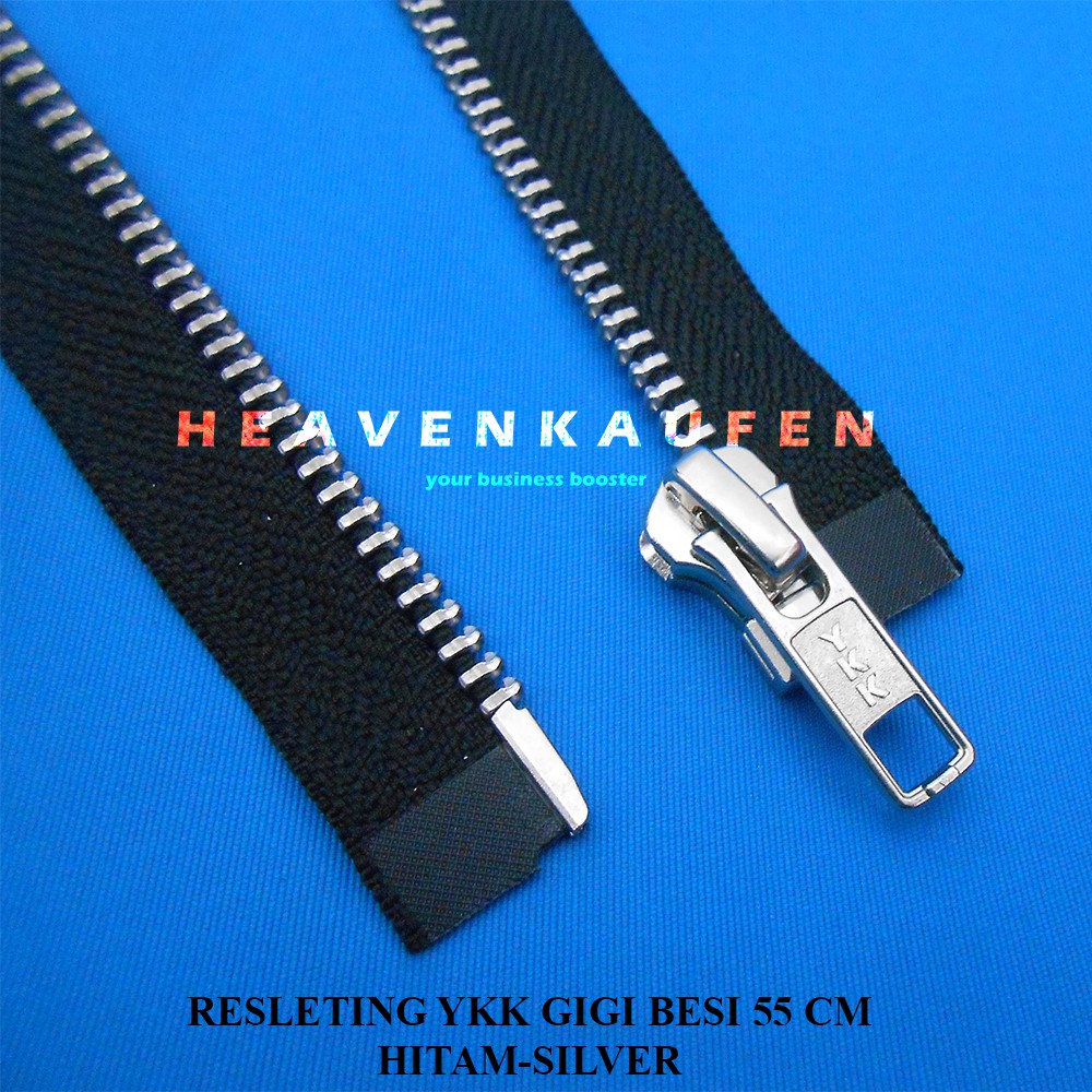 Jual Resleting Zipper Gigi Besi YKK 55 cm Hitam Silver Buka - Lepas / Open - End | Shopee Indonesia