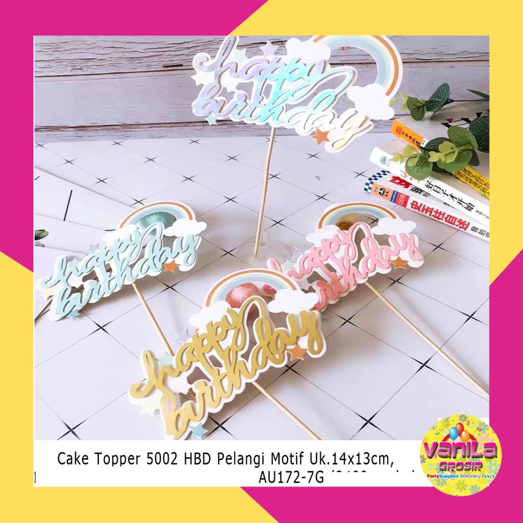 Jual (1Pcs) Cake Topper HBD pelangi, cake topper ulangtahun, tusukan ...