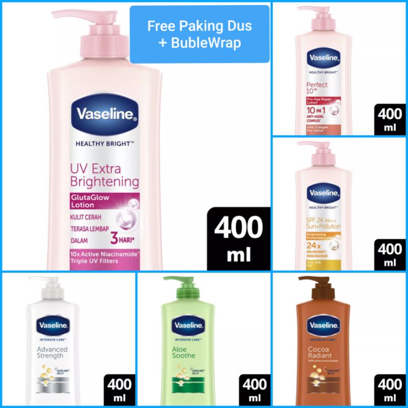 Jual Vaseline Pump 400 ML/Vaseline Healthy Bright Body Lotion Perfect 10 Spf 24 ALL Variant ...