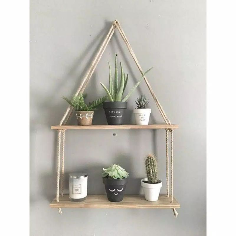 Jual Ambalan Dinding Tali Mecrame 3 Susun 30cm Kayu Ambalan Mecrame ...