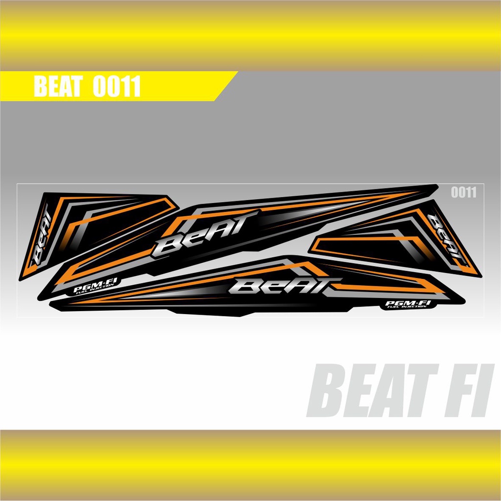 Jual HONDA STRIPING BEAT FI VARIASI 0011 HITAM LIS ORANGE/ BEAT FI KECE ...
