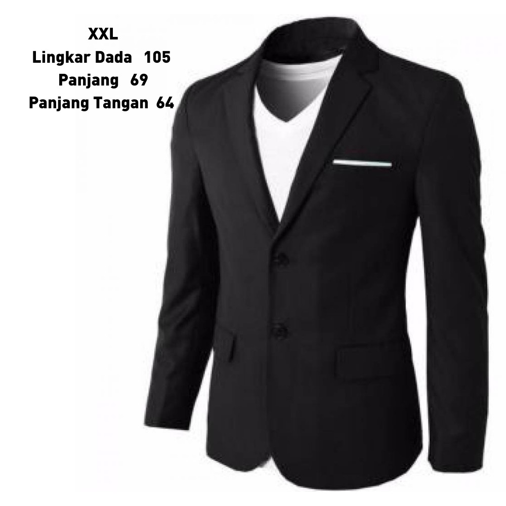 Jual Jas Pria Hitam List Putih kancing 2 Slimfit Formal Wisuda Pernikahan S M L XL XXL | Shopee ...
