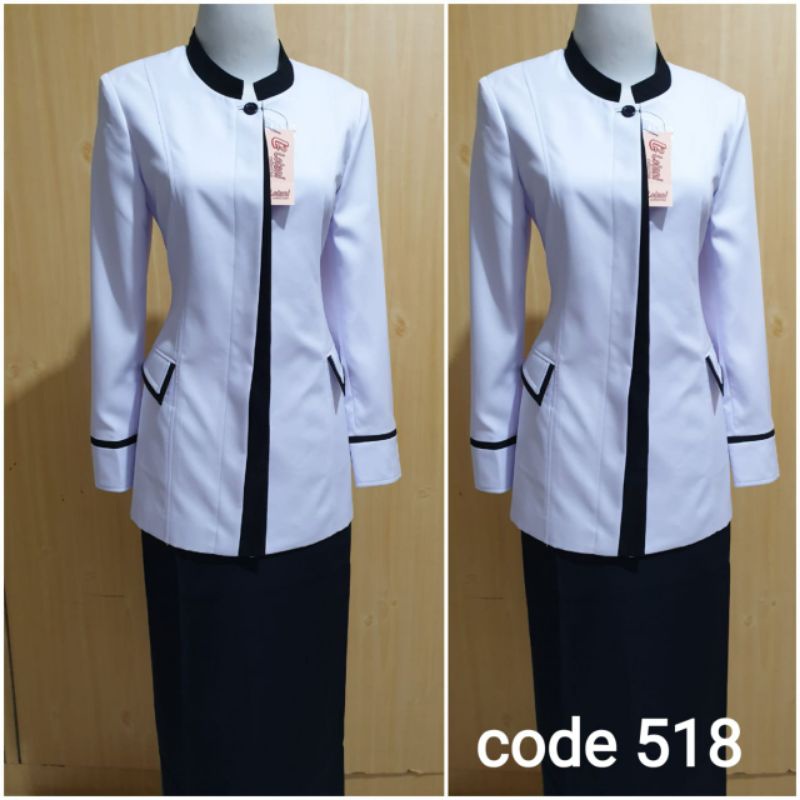 Jual BLAZER SERAGAM KERJA PEMDA PNS GURU WANITA HITAM PUTIH LOLANI | Shopee Indonesia