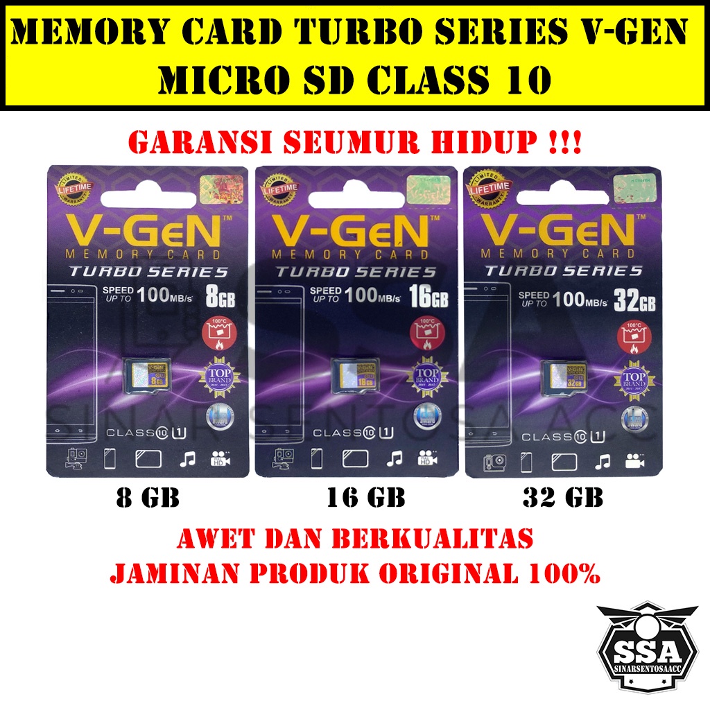 Jual Micro SD V-GEN Turbo 8GB 16GB 32GB 64GB 128GB VGEN Class 10 Turbo ...
