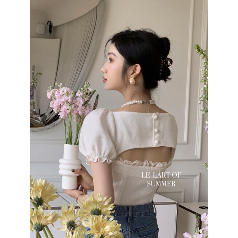 Jual Desain rasa Hepburn gaya renda puff lengan kemeja kemeja wanita ...