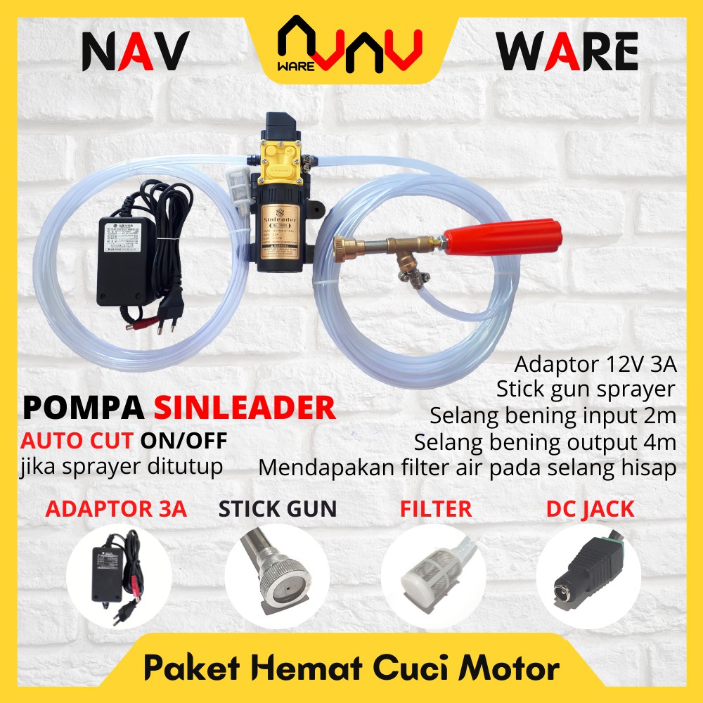Jual Paket Lengkap Alat Cuci Motor Pompa DC 12V Sinleader High Pressure ...