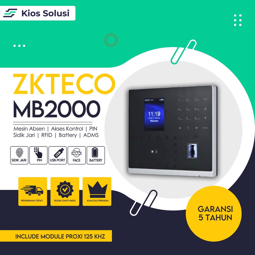 Jual Mesin Absensi Wajah | Mesin Absen | Akses Kontrol | Fingerprint | ZKTECO MB2000 | Battery ...