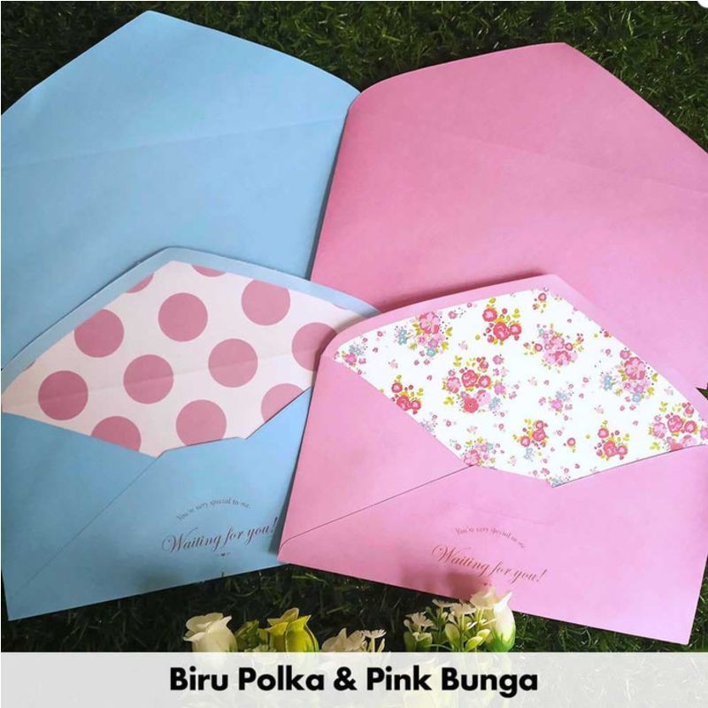 Jual Amplop Surat / Kartu Ucapan / Wedding - Biru Polka & Pink Bunga ...
