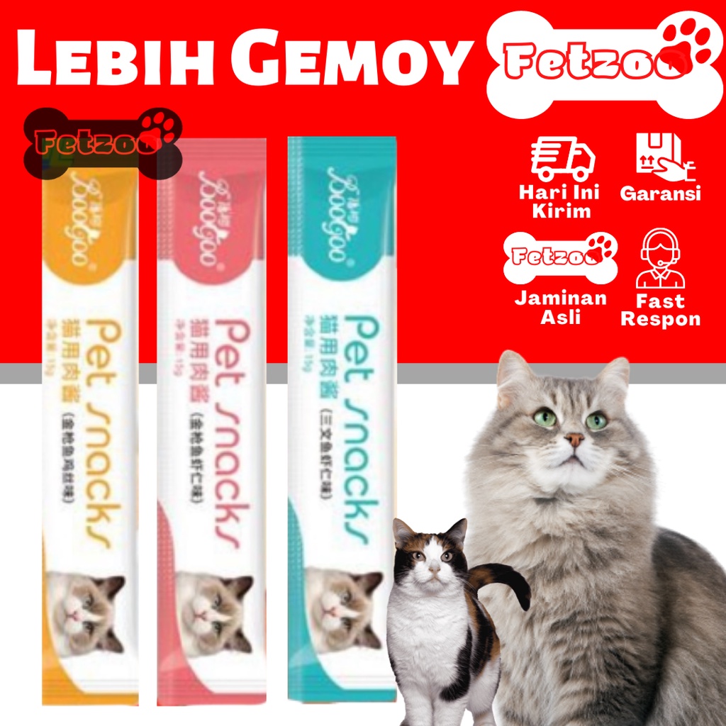 Jual CAT CREAMY liquid snack kucing Boo Goo kitten adult Cat Strip 15gr ...