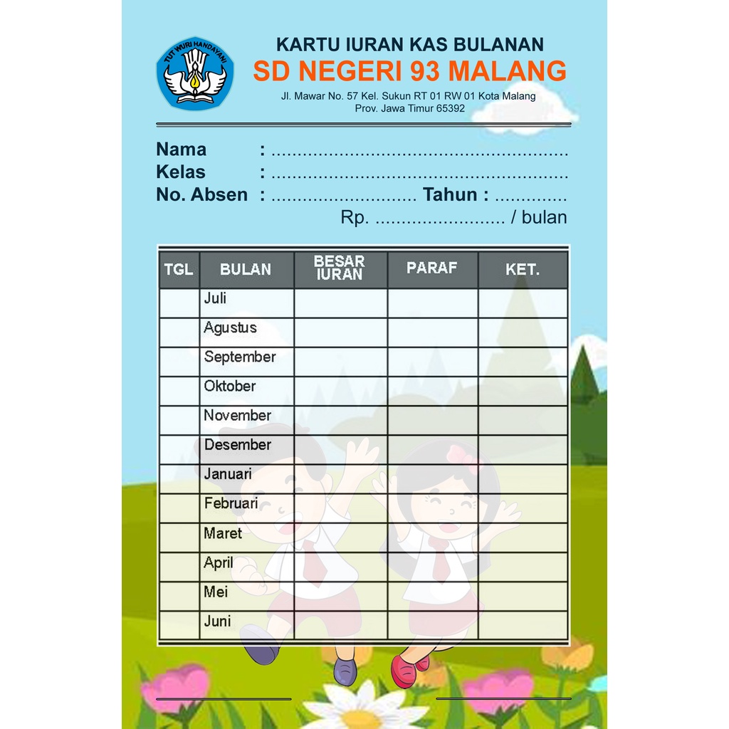 Jual CUSTOM PREMIUM KARTU IURAN KAS SD/BAHAN ART PAPER 210GSM | Shopee Indonesia