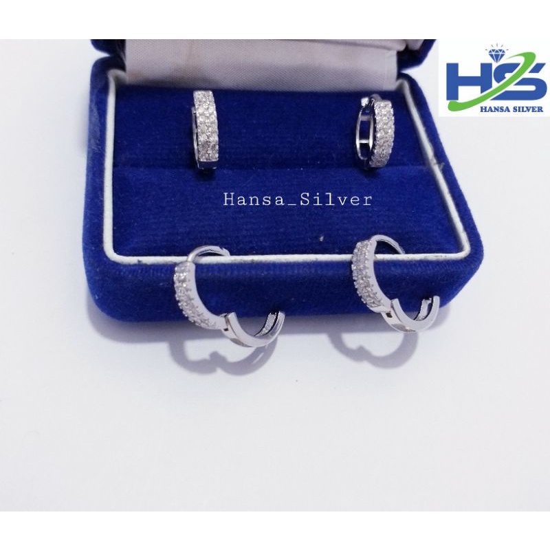 Jual Anting Perak Asli Silver 925 Lapis Emas Putih Model Jepit Dua Baris Permata - Anting Wanita ...