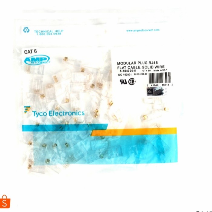 Jual Konektor RJ45 AMP Cat6 / Connector RJ45 AMP Cat 6 - AMP Cat 5e isi ...