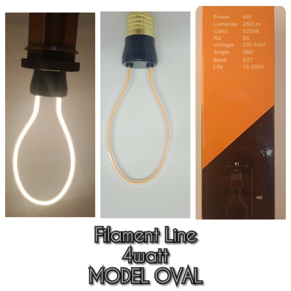 Jual Lampu LED Filament Filamen Line Oval 4 Watt 4watt 4w Edison Modern Retro Classic | Shopee ...