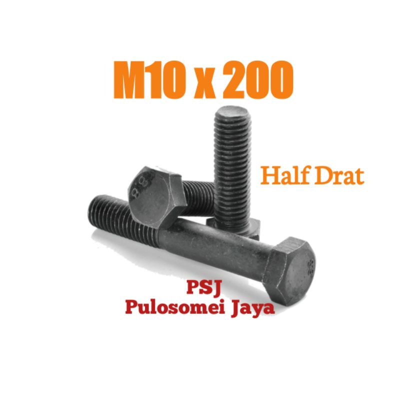 Jual Baut Mur Baja 8.8 M10 x 200 / High Tensile Bolt Grade 8.8 (HD) | Shopee Indonesia