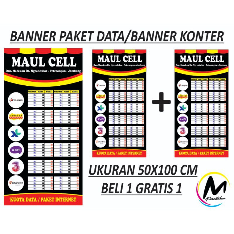 Jual Spanduk/Banner Paket Data/Konter ukuran 50x100cm murah ceria ...