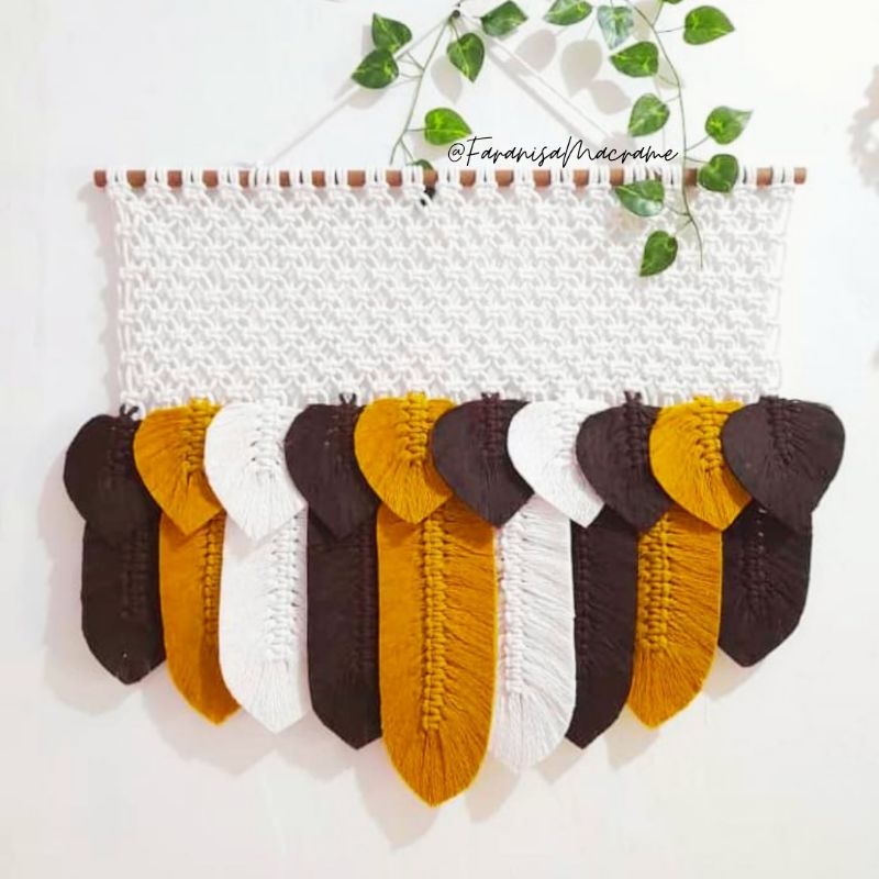Jual Macrame daun coklat mustard putih | Shopee Indonesia