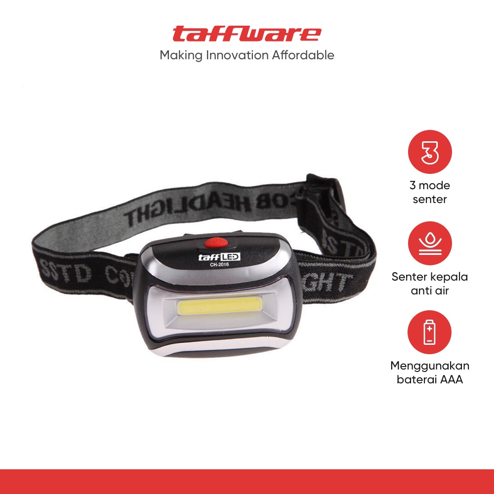 Jual TaffLED Headlamp Flashlight Waterproof LED 3 Modes COB Headlight ...
