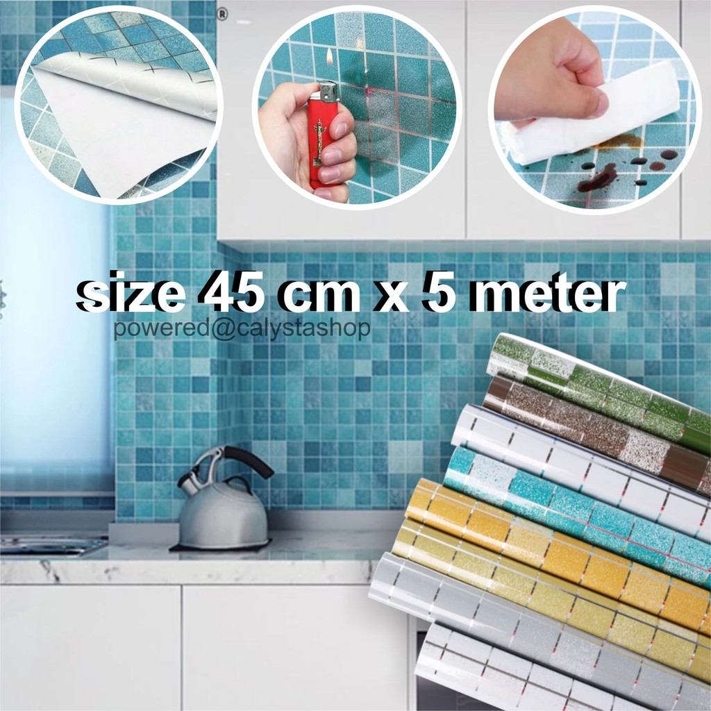 Jual sticker dapur alumunium foil motif garis kotak size 45 cm x 5 ...