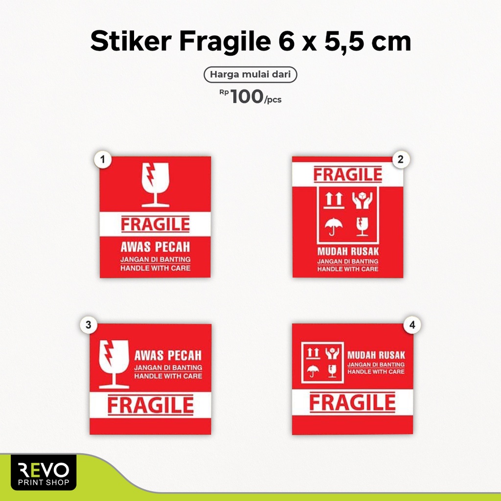 Jual Stiker Fragile Merah 6 x 5,5 cm (minimal pembelian 100pcs ...