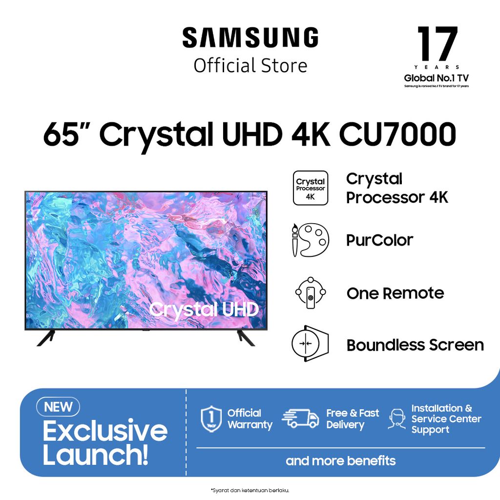 Jual Samsung Smart TV 65 inch Crystal UHD CU7000 dengan Crystal Processor 4K - UA65CU7000KXXD ...