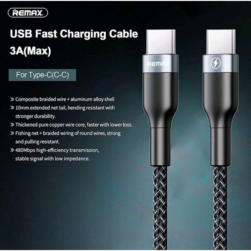 Jual REMAX CABLE TYPE-C TO TYPE-C 3A SURY SERIES 2 1M RC-010 BLACK ...
