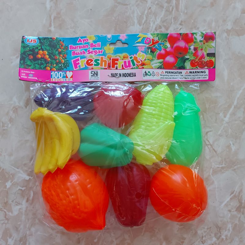 Jual mainan anak buah buahan isi 9 pcs / fresh fruit / replika buah dan ...