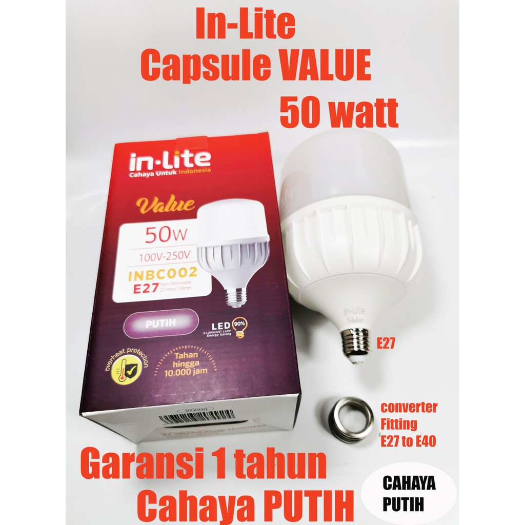 Jual cahaya PUTIH VALUE lampu capsule led 50w merk in-lite in lite grs 1 th | Shopee Indonesia