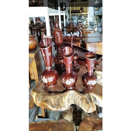 Jual fas pot bunga 1 set ada 3 barang dari kayu jati | Shopee Indonesia