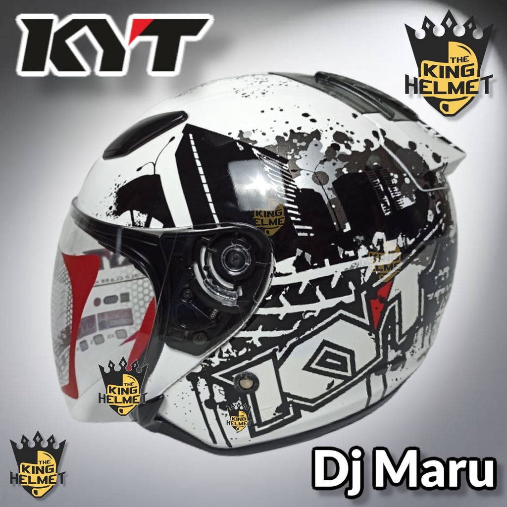 Jual HELM KYT DJ MARU MOTIF #10 WHITE BLACK SINGLE VISOR HALF FACE | Shopee Indonesia