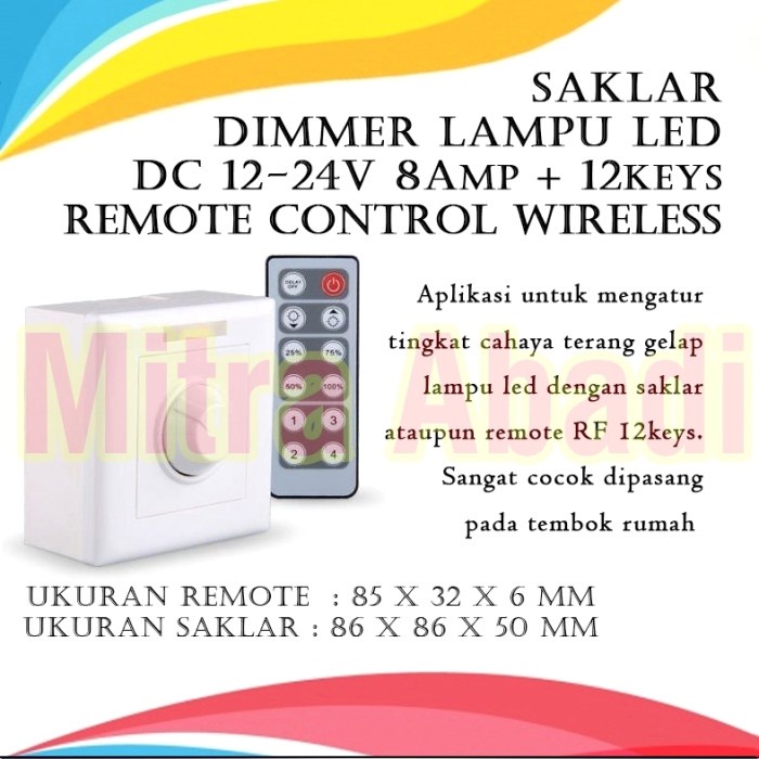 Jual Saklar Dimmer Lampu LED DC 12-24V 8A + 12 Keys Remote Control ...