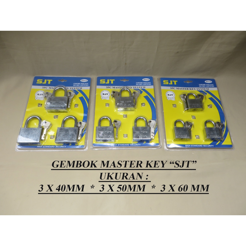 Jual GEMBOK MASTER KEY SJT ISI 3 PCS X 60 MM / KUNCI GEMBOK SET MASTER ...