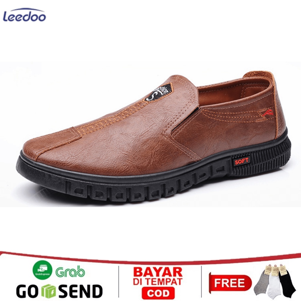 Jual Leedoo Sepatu Slip On Pria PU Leather Sneakers Pria Kasual Fashion ...
