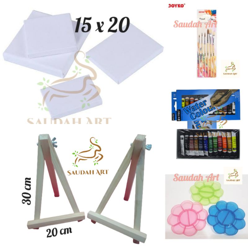 Jual Paket Lukis Lengkap (kanvas 15x20,kuas,palet,cat air 6ml,easel ...