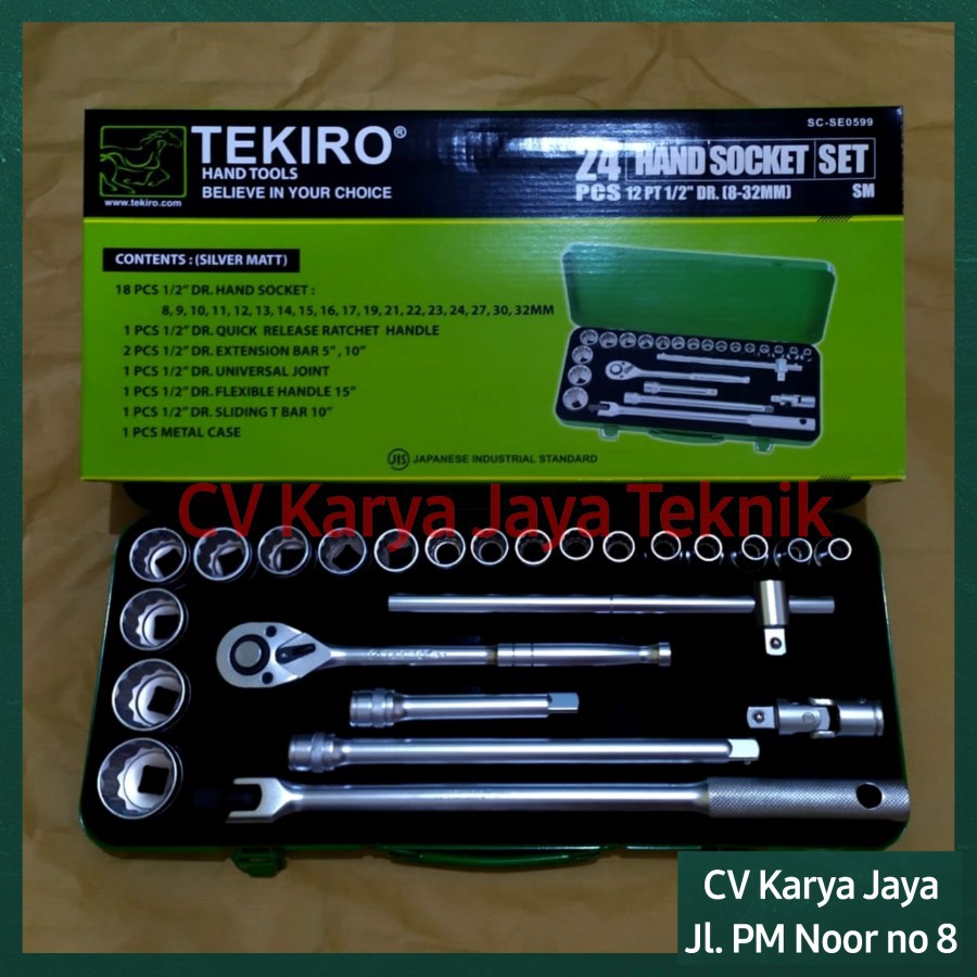 Jual Kunci Sok Set 24 pc 12PT Tekiro / Hand Socket 24 pcs 1/2" 8-32 MM ...