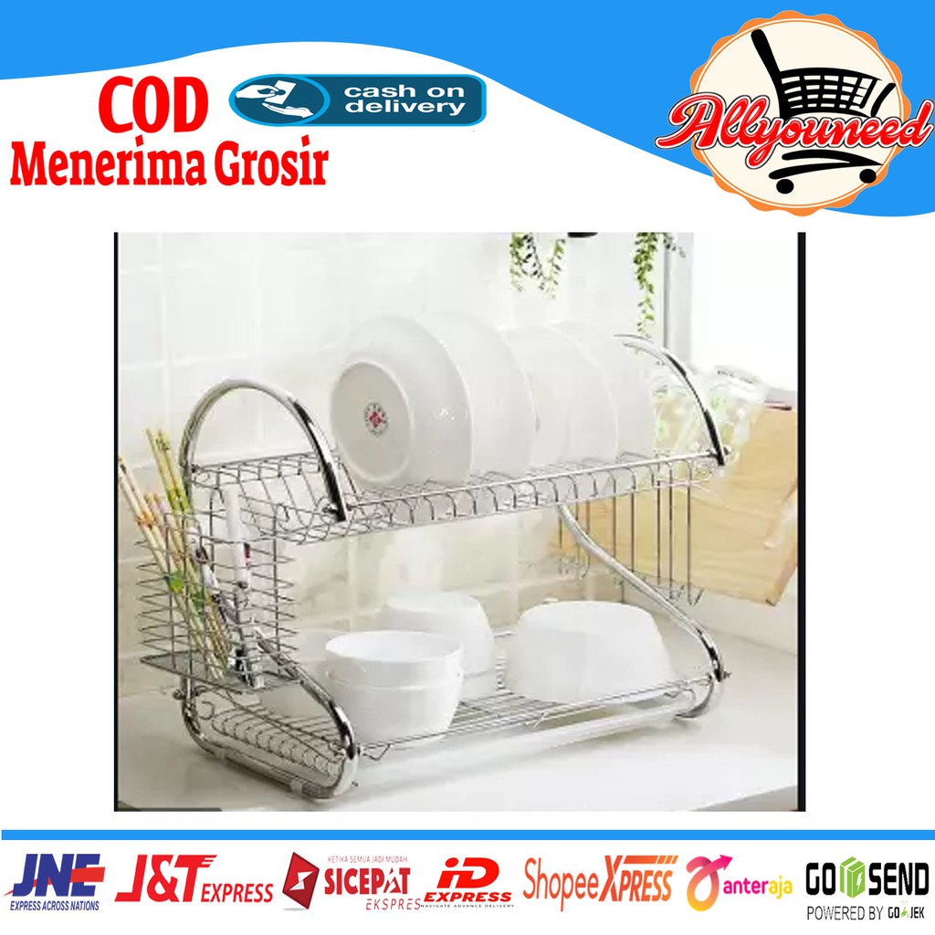 Jual Rak Piring Stainless Minimalis 2 Tingkat Besi 2 Layer Dish Drainer / Rak piring stenlis ...