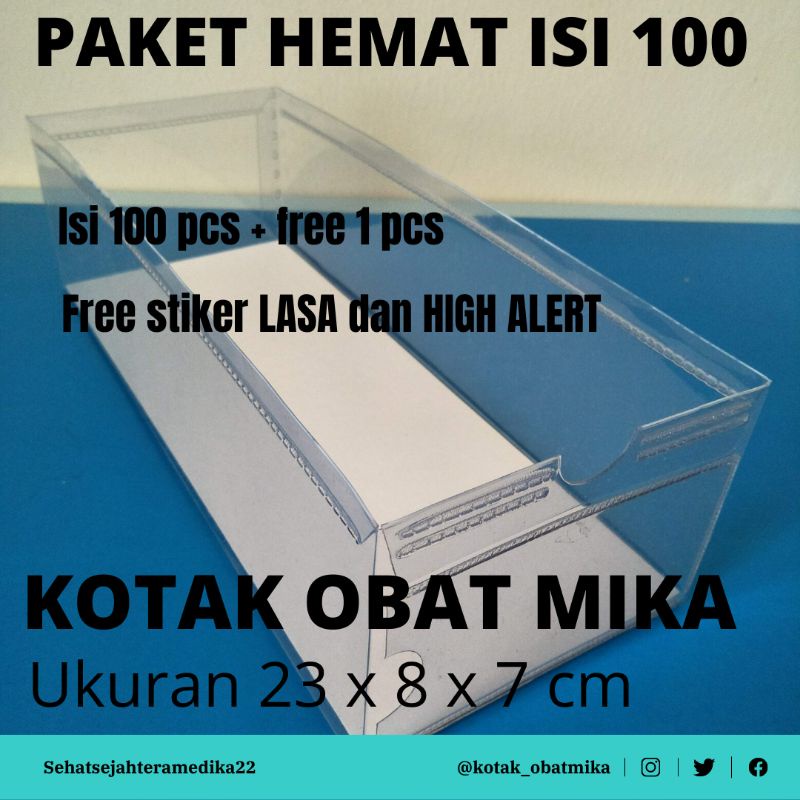 Jual kotak obat mika apotek ukuran 23x8x7 cm 1 paket berisi 100 pcs ...