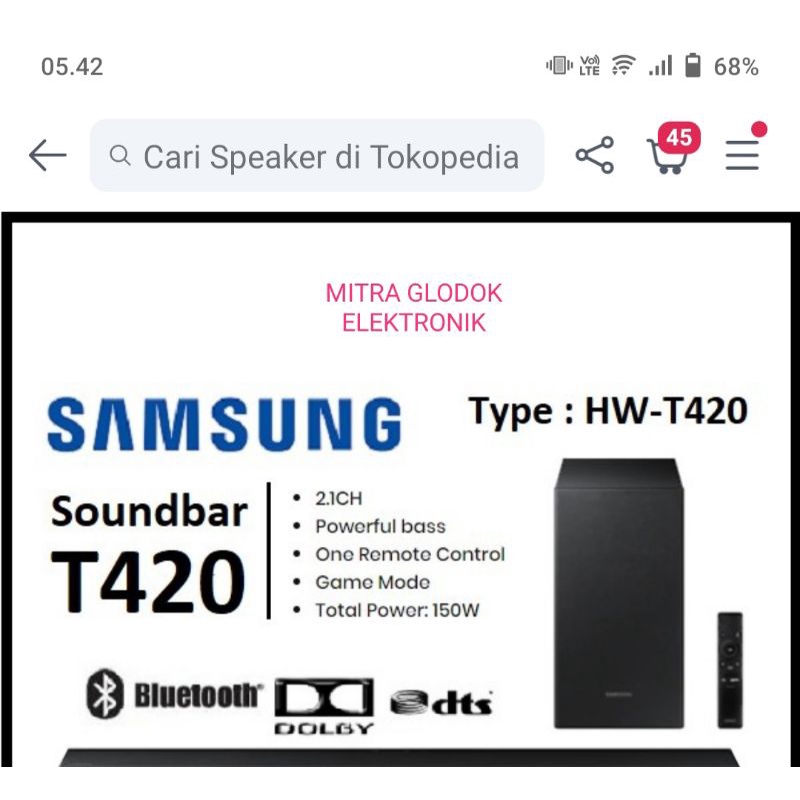 Jual SAMSUNG SOUNDBAR HW-T420 2.1CH SURROUND BLUETOOTH DOLBY | Shopee ...