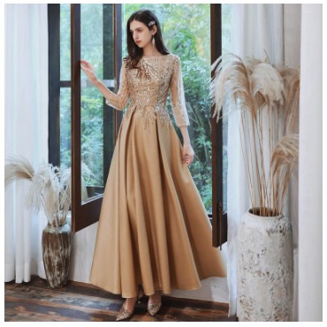 Jual Gaun pesta / evening dress baju pesta satin sequins gold Mewah ...