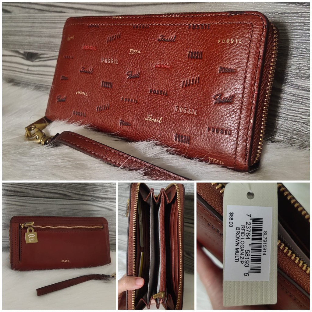 Jual FOSSIL Logan RFID Zip Brown Multi Emboss Logo Original | Shopee ...