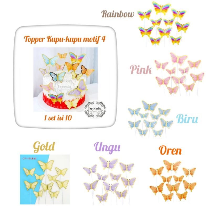 Jual cake topper kupu kupu motif 4 hiasan kue tart butterfly gold emas ...