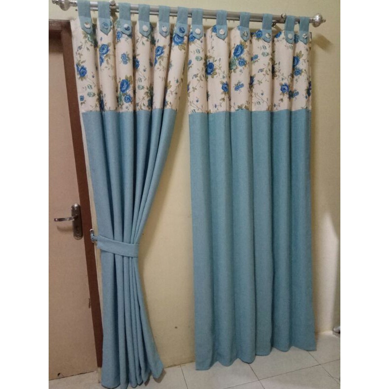 Jual Gorden biru Tirai jendela Gorden pintu Gorden kancing | Shopee ...
