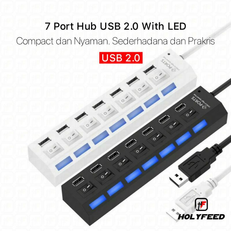 Jual USB HUB 2.0 HI-SPEED 7 Ports USB Adapter Kabel Data LED High Speed ...