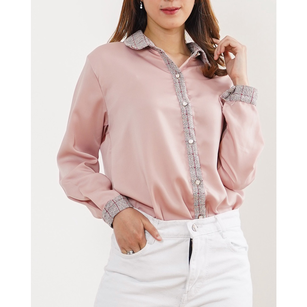 Jual Chamele - Lolita Suade Silk Tweed PREMIUM Top Atasan Kemeja Satin ...